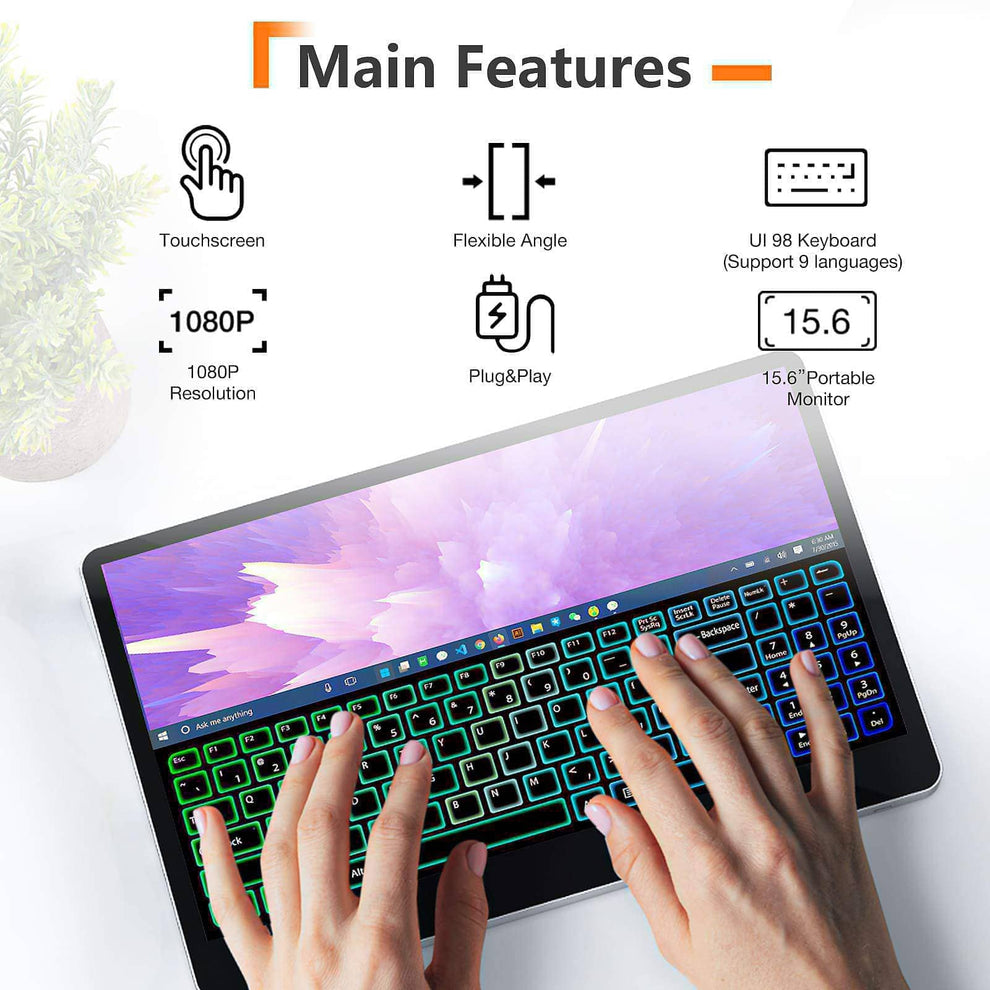 KX 15.6" Portable External Travel Touchscreen with 9 Languages UI Keyb ...